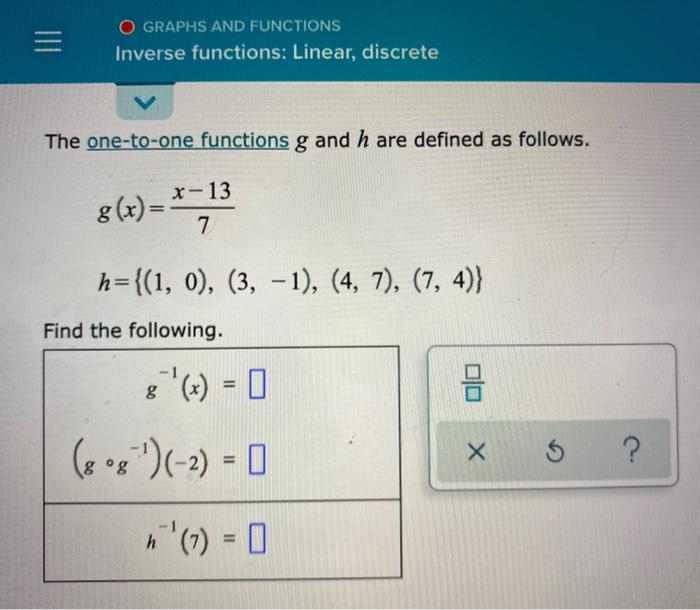 Solved O GRAPHS AND FUNCTIONS Inverse functions: Linear, | Chegg.com