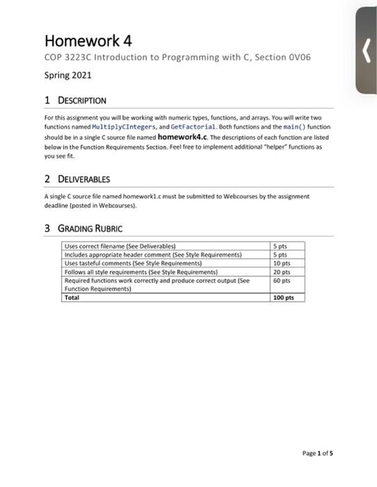 Solved Homework 4 COP 3223C Introduction to Programming with | Chegg.com