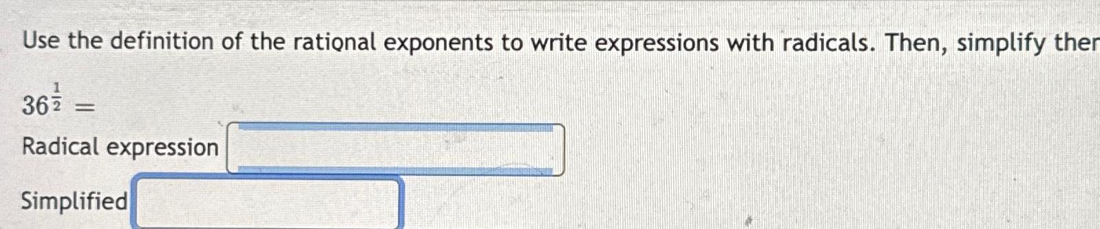 Solved Use the definition of the rational exponents to write | Chegg.com