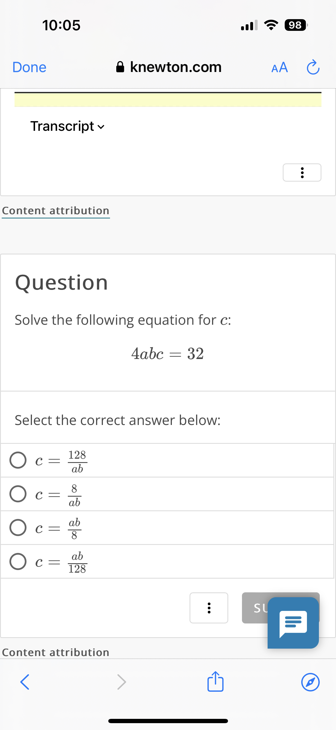 Solved 10:0598Doneknewton.comAATranscript vContent | Chegg.com