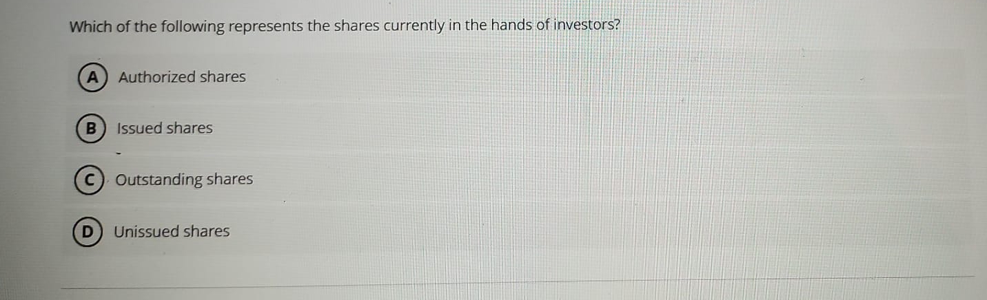 Solved Which of the following represents the shares | Chegg.com