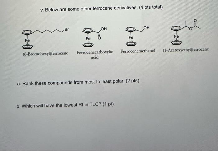 Solved v. Below are some other ferrocene derivatives. ( 4 | Chegg.com