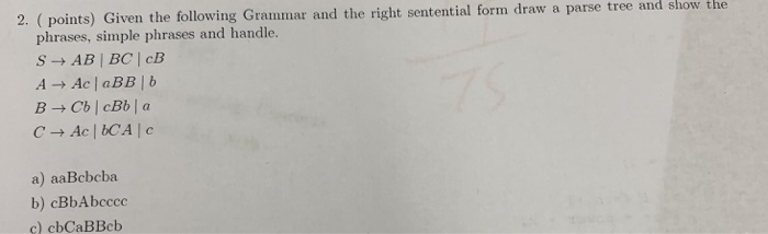2. (points) Given the following Grammar and the right | Chegg.com