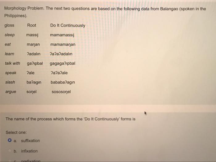 Solved Morphology Problem. The next two questions are based | Chegg.com