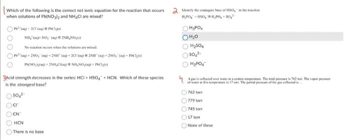 Solved Which of the following is the correct net ionic | Chegg.com