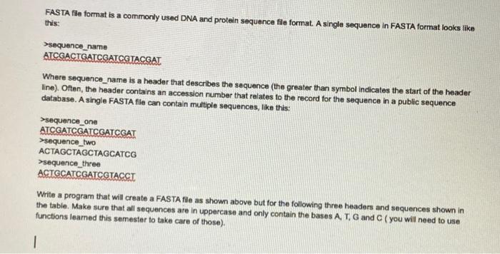 FASTA fla format is a commonly used DNA and protein | Chegg.com
