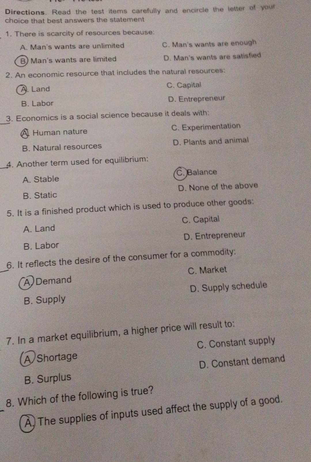 Solved Directions. Read the test items carefully and | Chegg.com