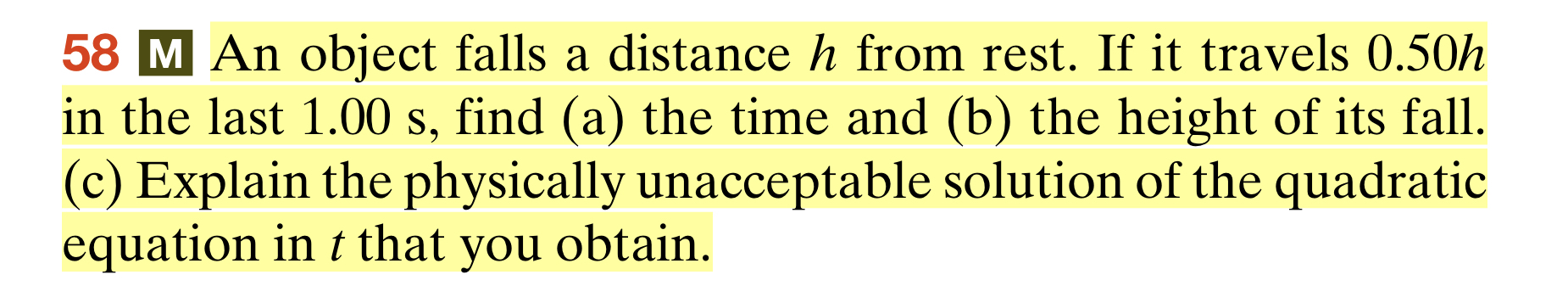 Solved 58 ﻿M An object falls a distance h ﻿from rest. If it | Chegg.com