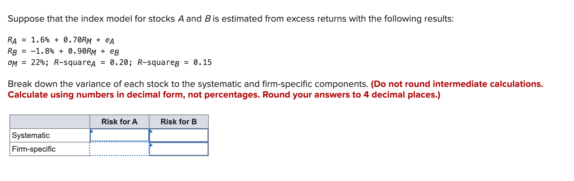 Solved Suppose that the index model for stocks A and B ﻿is | Chegg.com