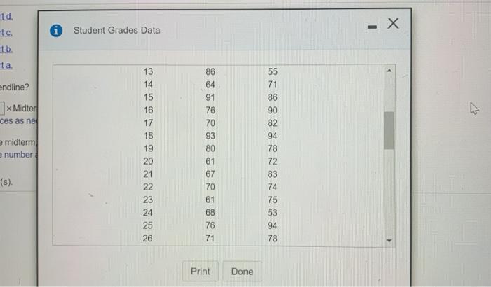 Solved Using the accompanying Student Grades data, construct | Chegg.com