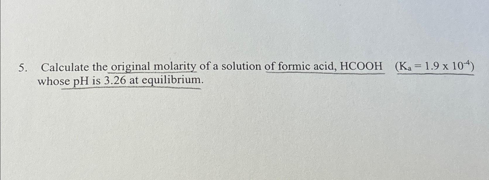 Solved Calculate the original molarity of a solution of | Chegg.com