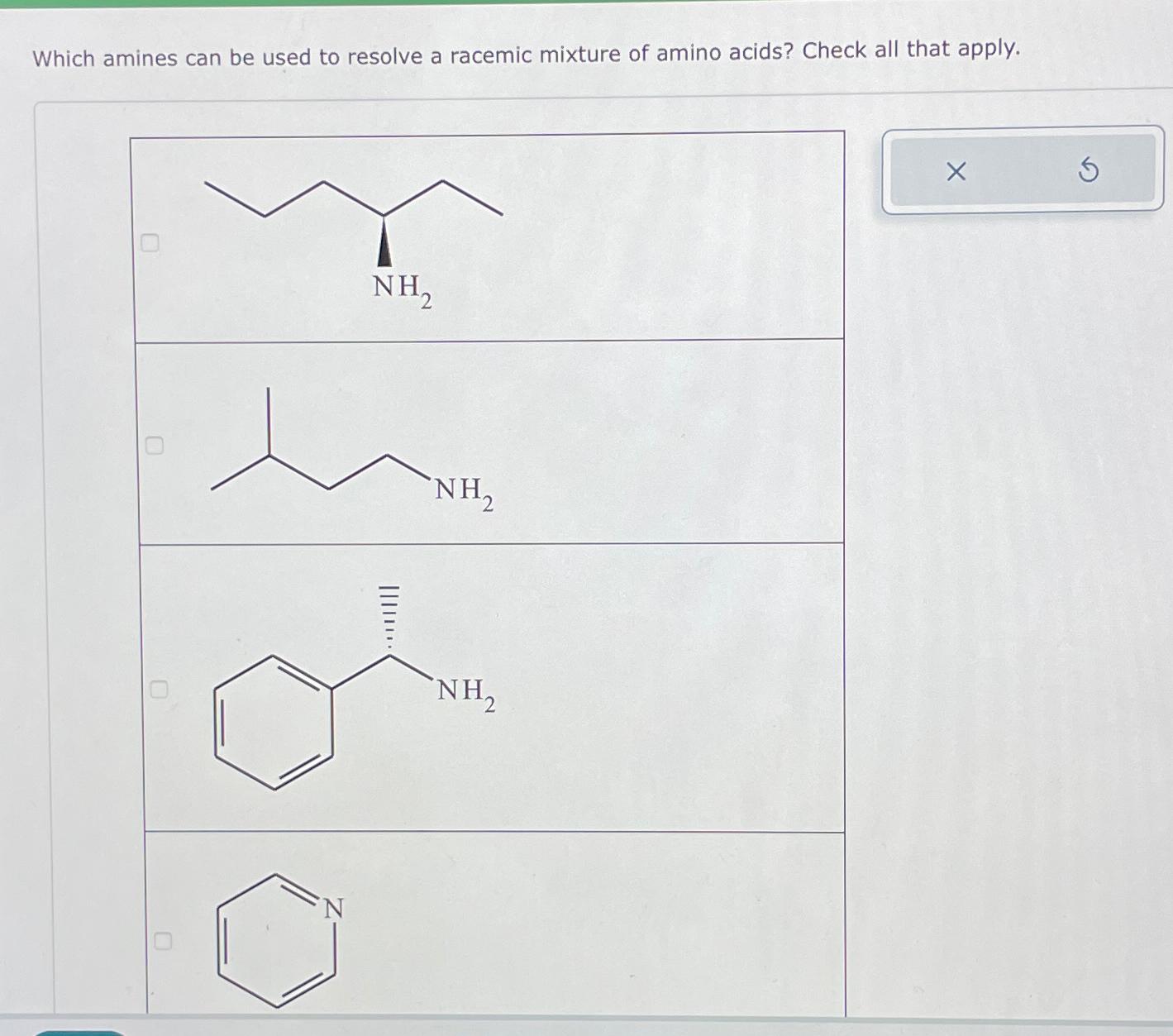 Solved Which amines can be used to resolve a racemic mixture | Chegg.com