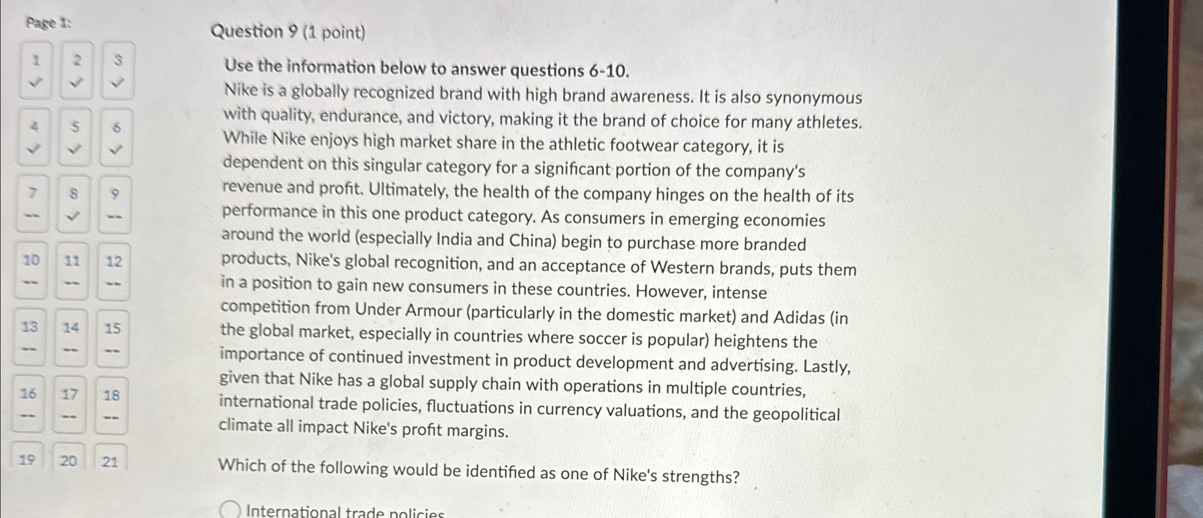 Solved Page 1: , ﻿Question 9 (1 ﻿point)Use the information | Chegg.com