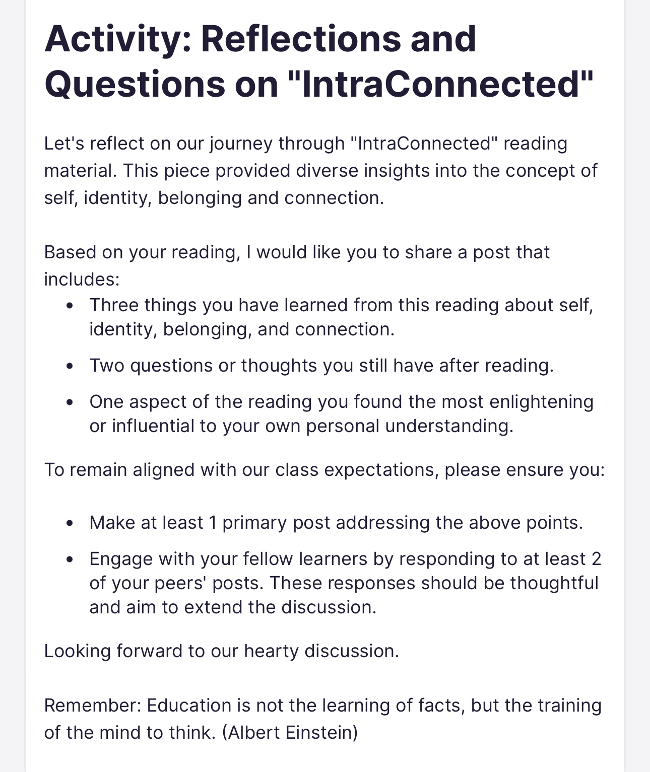 Solved Activity: Reflections and Questions on | Chegg.com