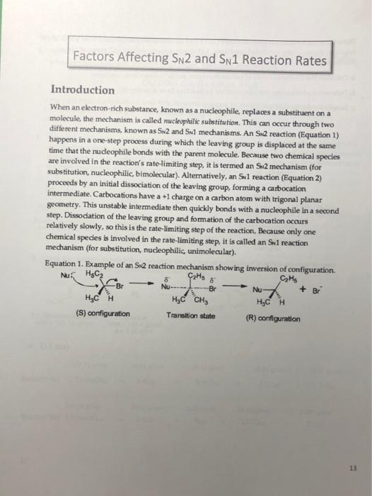Solved Factors Affecting Sn2 and Sn1 Reaction Rates | Chegg.com