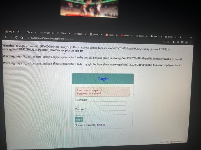 Solved trying to connect my login page to a webhost but keep | Chegg.com