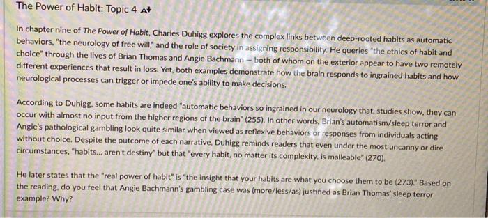 The Power of Habit: Topic 4 A+ In chapter nine of The | Chegg.com