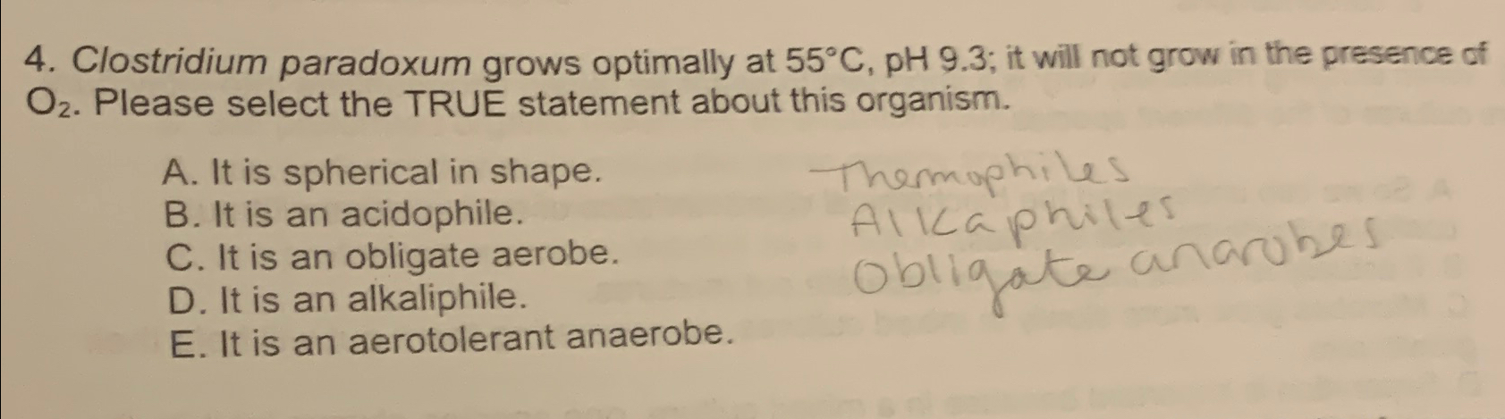 Solved Clostridium paradoxum grows optimally at 55°C,pH9.3; | Chegg.com