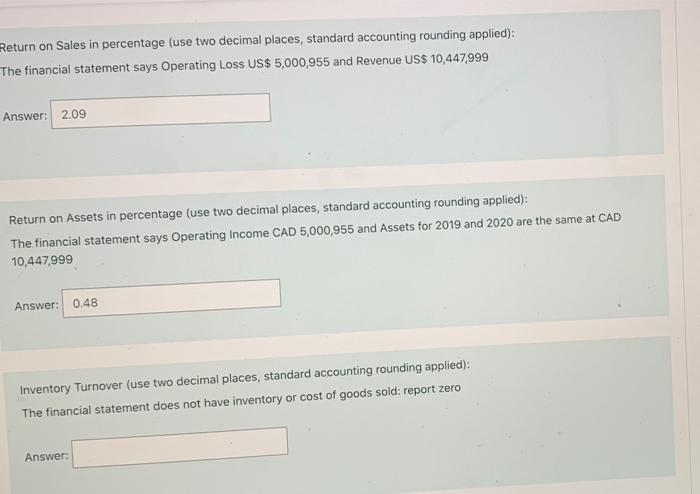 Solved Return on Sales in percentage (use two decimal | Chegg.com