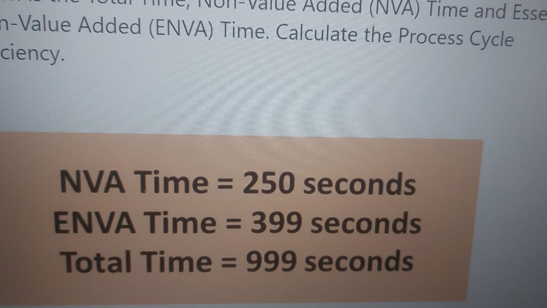 Solved NVA Time =250 seconds ENVA Time =399 seconds Total | Chegg.com