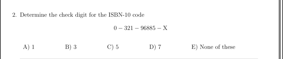 Solved Determine the check digit for the ISBN-10 | Chegg.com