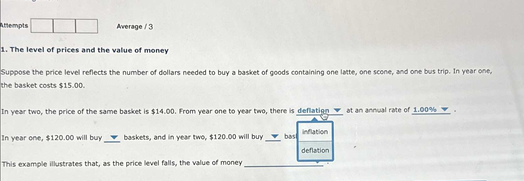 Solved AttemptsAverage ?3The level of prices and the value | Chegg.com