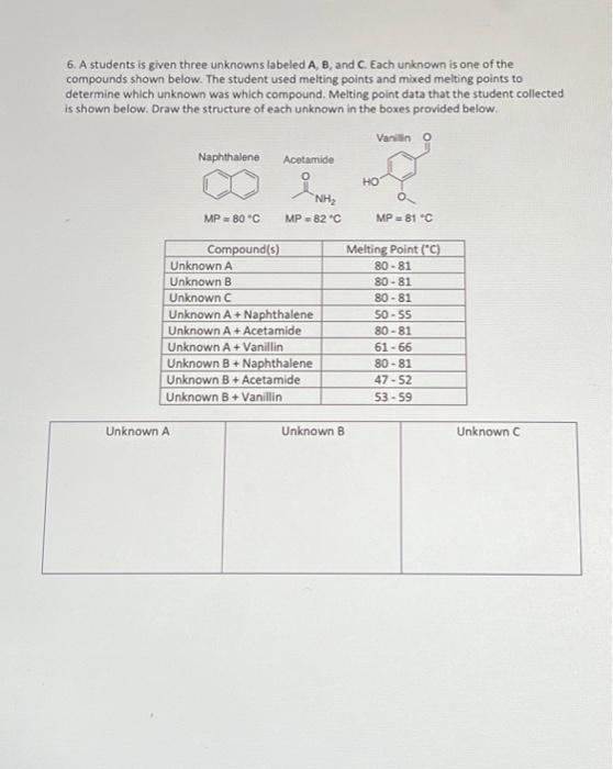 Solved 6. A students is given three unknowns labeled A, B, | Chegg.com
