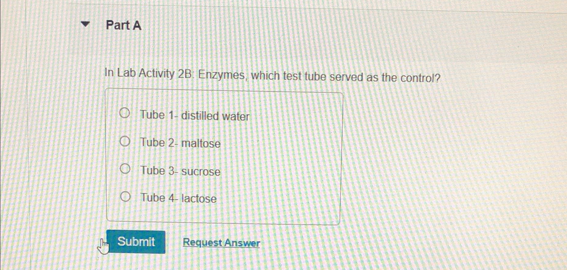 Solved Part AIn Lab Activity 2B: Enzymes, which test tube | Chegg.com
