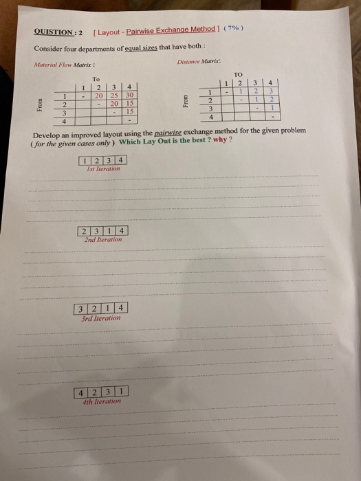Solved QUISTION: 2 Layout - Pairwise Exchange Method ] (7%) | Chegg.com