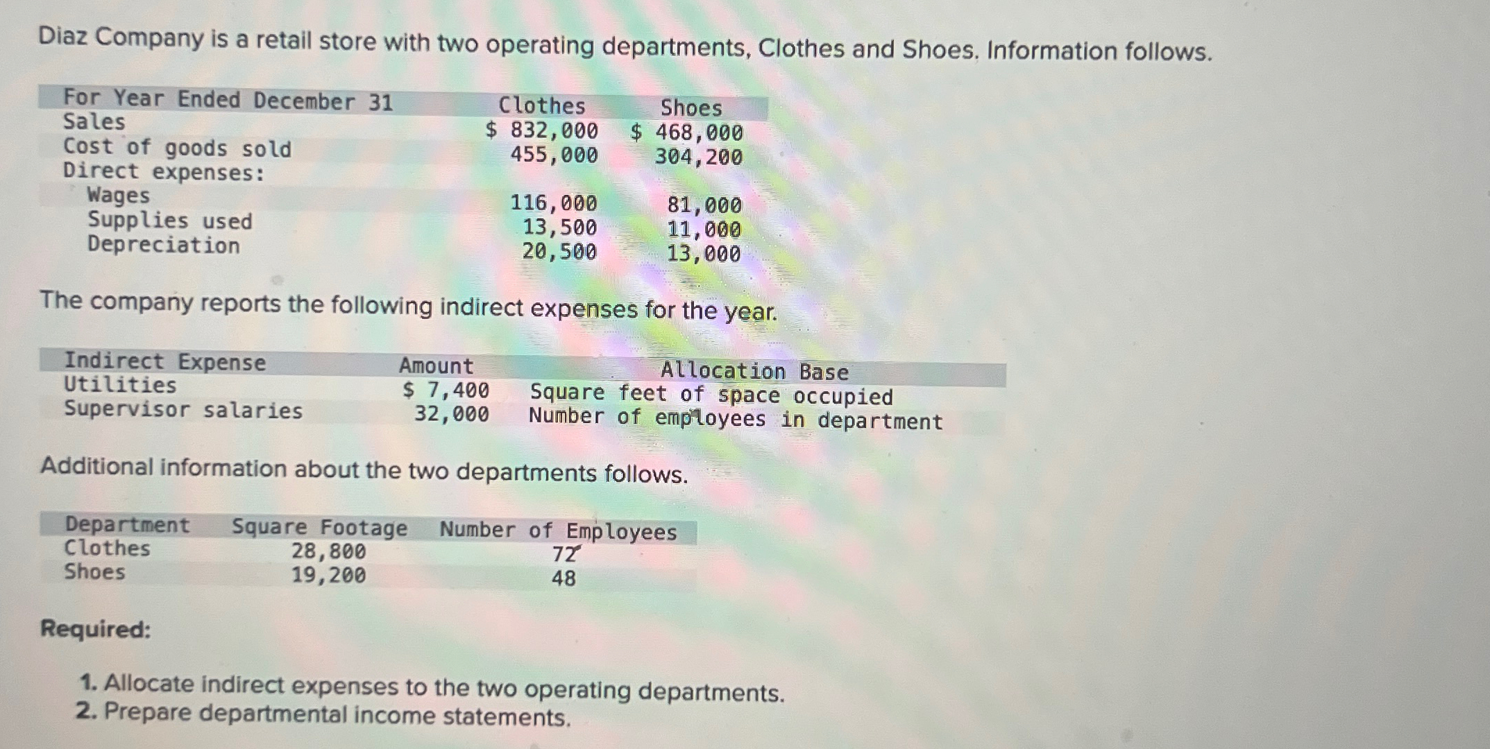 Solved Diaz Company is a retail store with two operating | Chegg.com