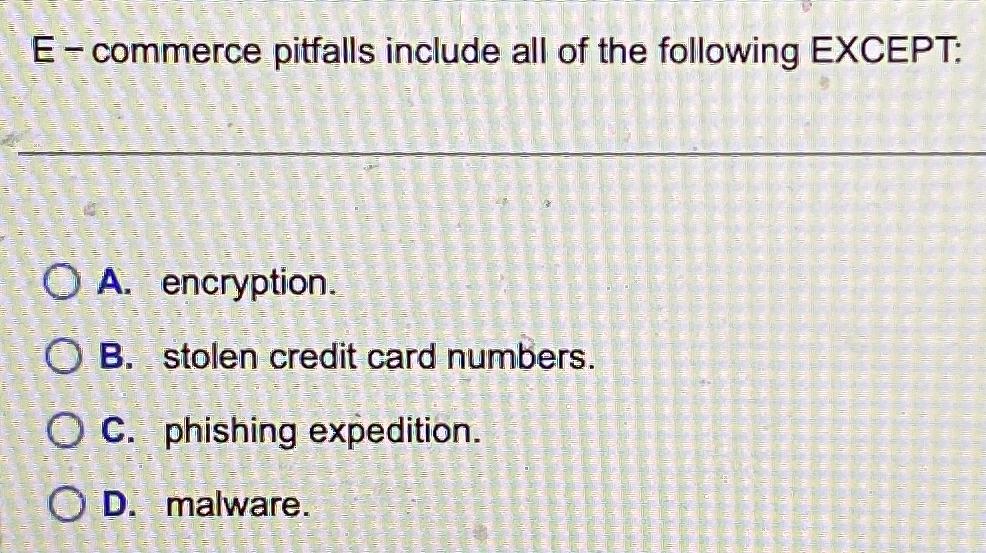 Solved E - ﻿commerce pitfalls include all of the following | Chegg.com