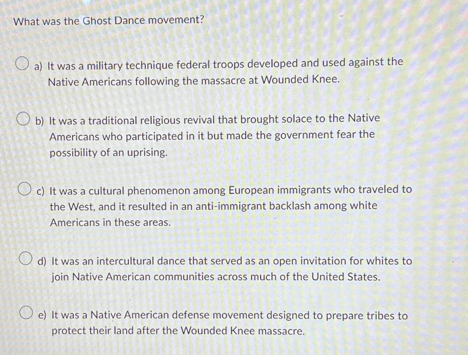 Solved What was the Ghost Dance movement?a) ﻿It was a | Chegg.com