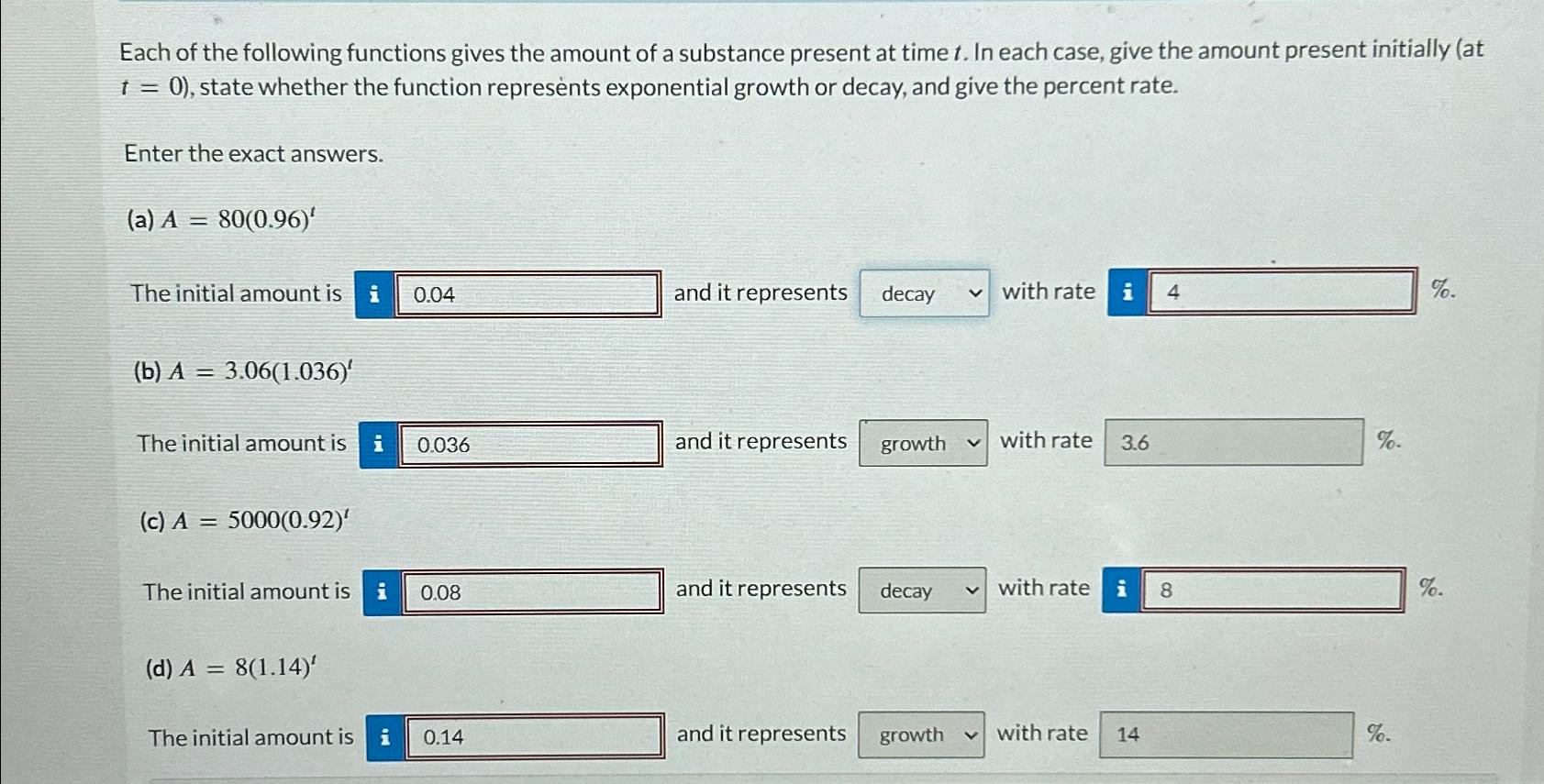 Solved Each of the following functions gives the amount of a | Chegg.com