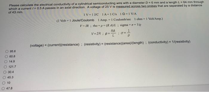 Solved Please calculate the electrical conductivity of a | Chegg.com