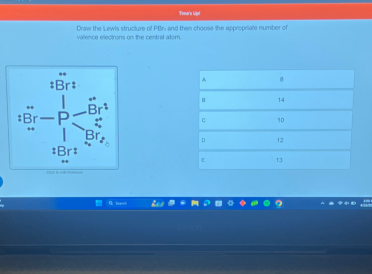 Time's UplDraw the Lewis structure of PBrs and then | Chegg.com