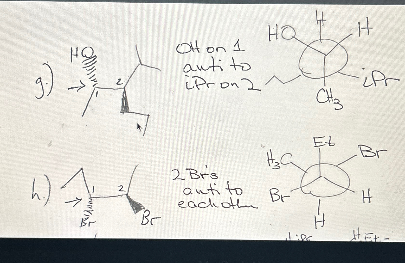 question (g): Shouldn't the Hydrogen and propyl group | Chegg.com