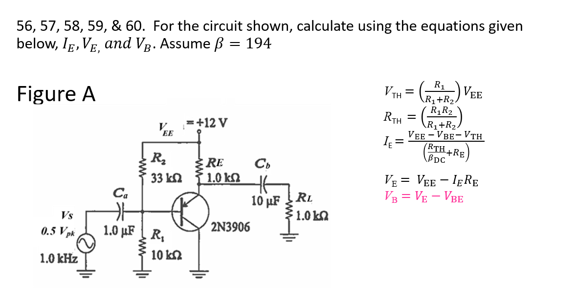 Solved 56,57,58,59,&60. ﻿For the circuit shown, calculate | Chegg.com
