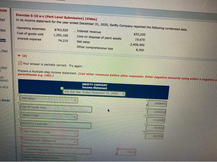 Solved RCES Part Part Exercise 5-10 a-c (Part Level | Chegg.com