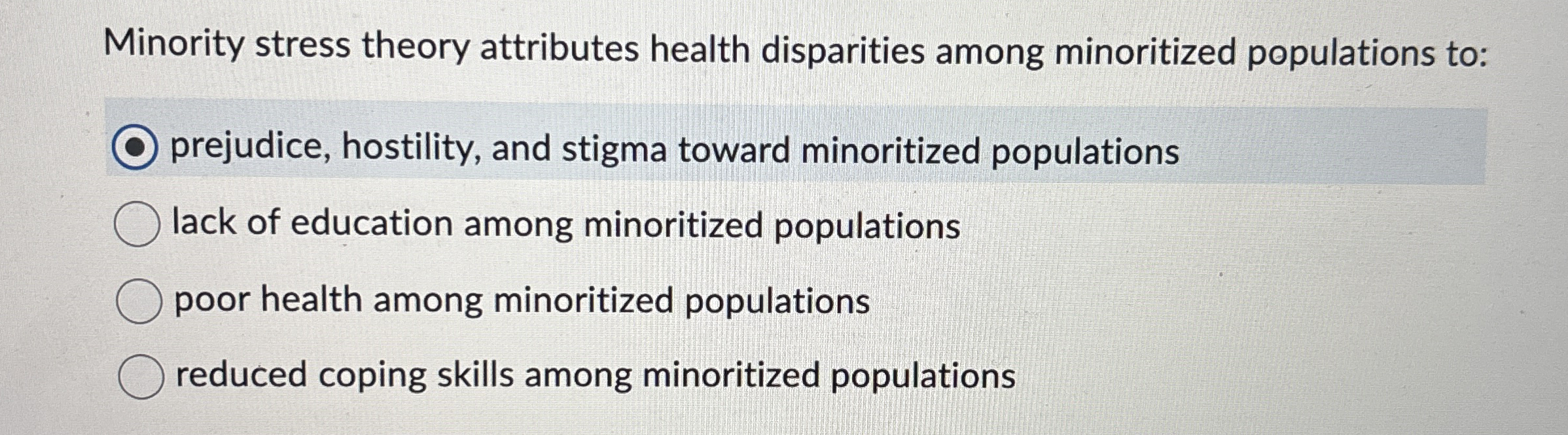 Solved Minority stress theory attributes health disparities | Chegg.com