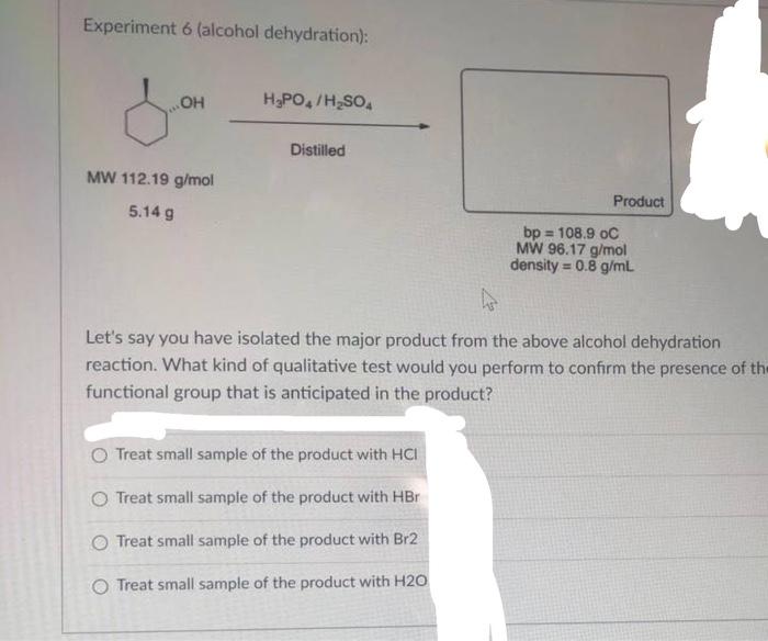 Solved Experiment 6 (alcohol dehydration): OH H PO./H2SO4 | Chegg.com