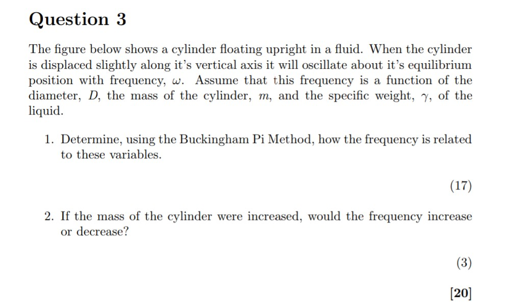 Solved Question 3 The figure below shows a cylinder floating | Chegg.com