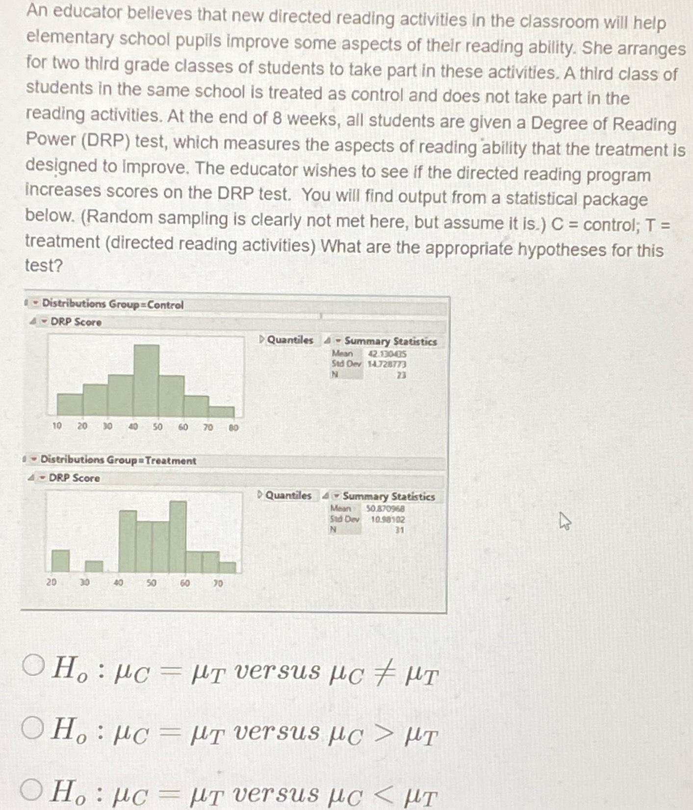 Solved An educator belleves that new directed reading | Chegg.com