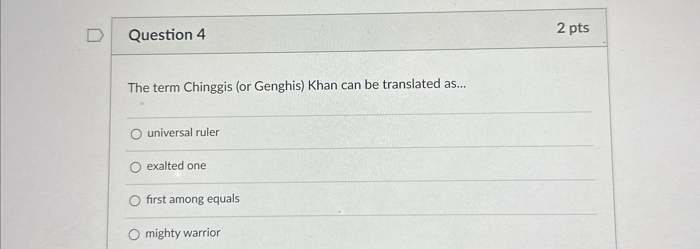 Solved Question 42 ﻿ptsThe term Chinggis (or Genghis) ﻿Khan | Chegg.com