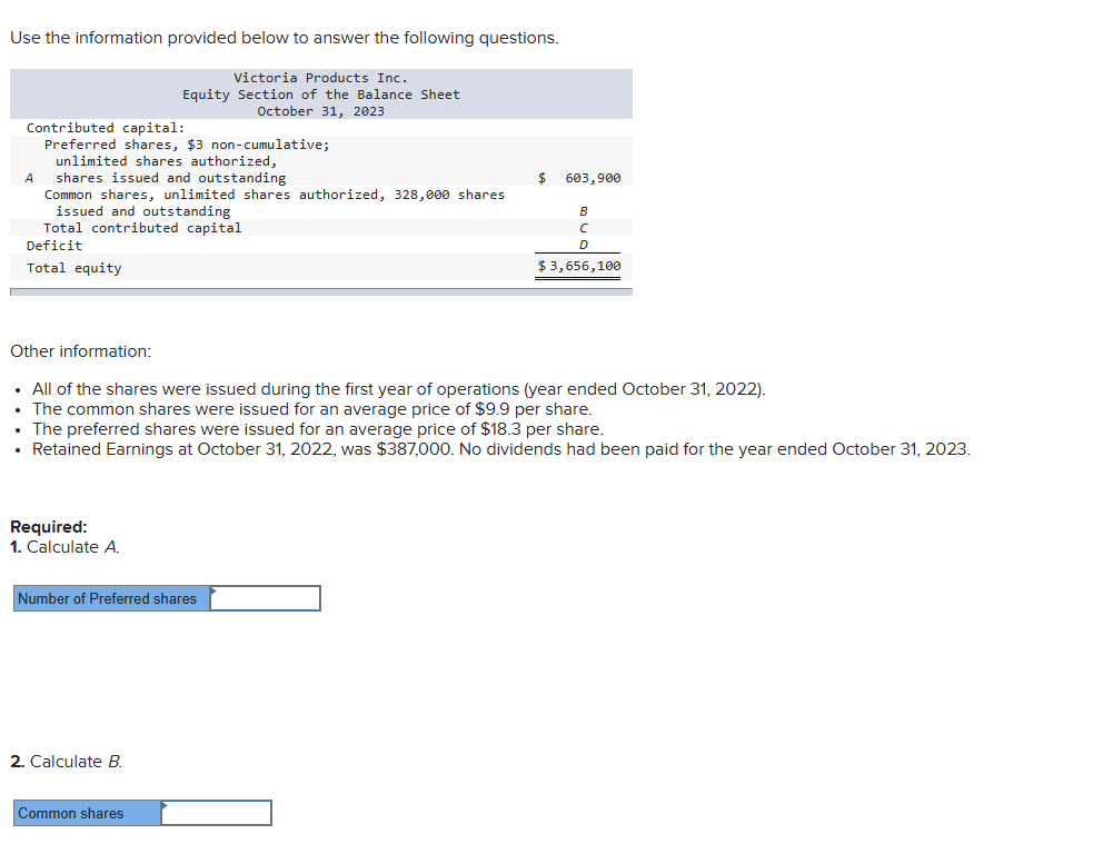 Solved Use the information provided below to answer the | Chegg.com