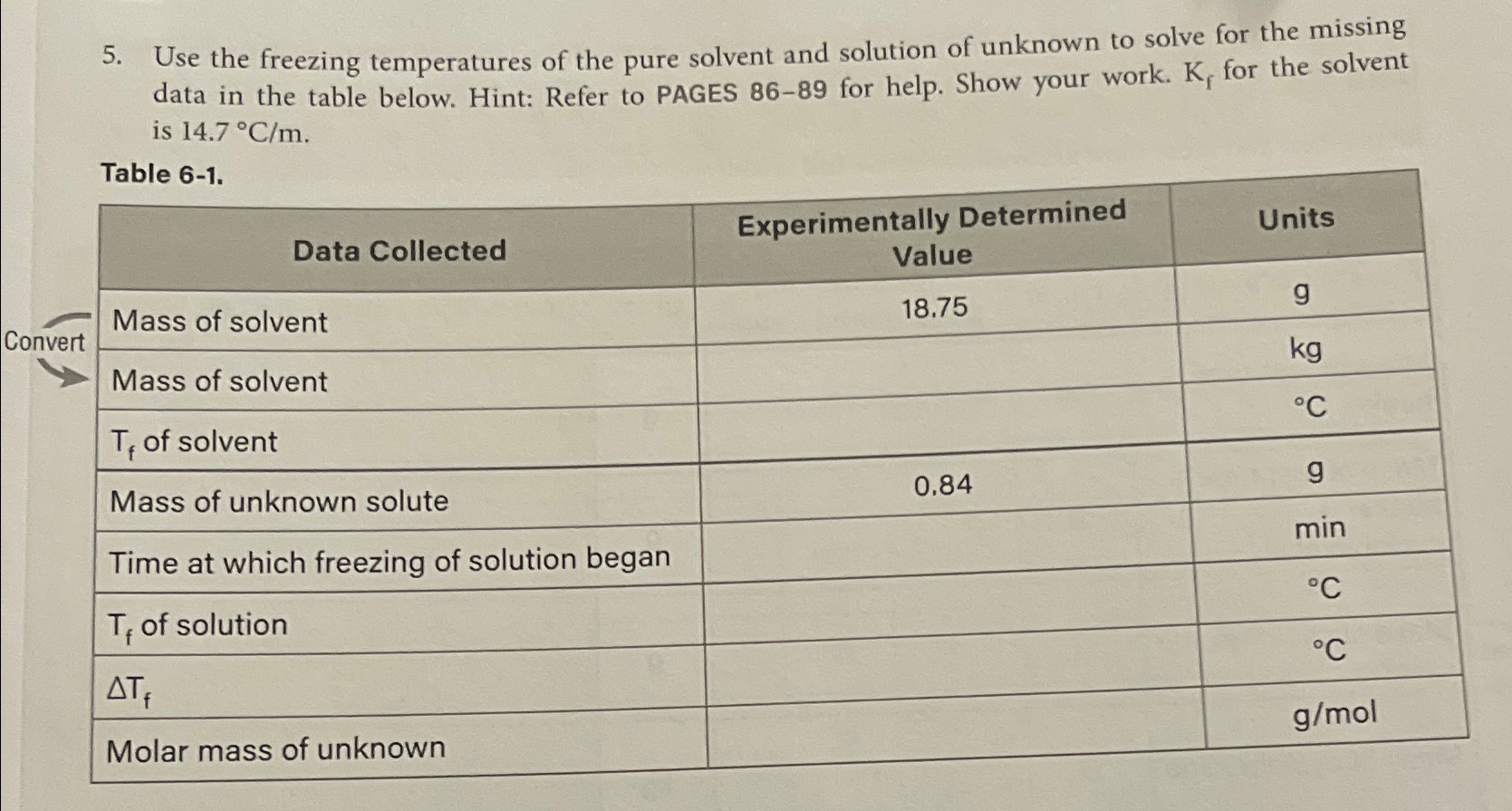 Use the freezing temperatures of the pure solvent and | Chegg.com