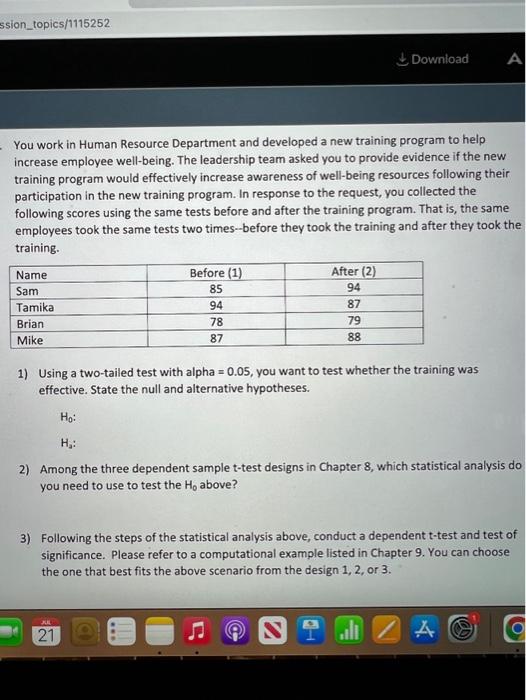 Solved You work in Human Resource Department and developed a | Chegg.com