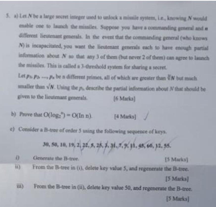 5 A Let N Be A Large Sectet Integer Used To Unlock 2367