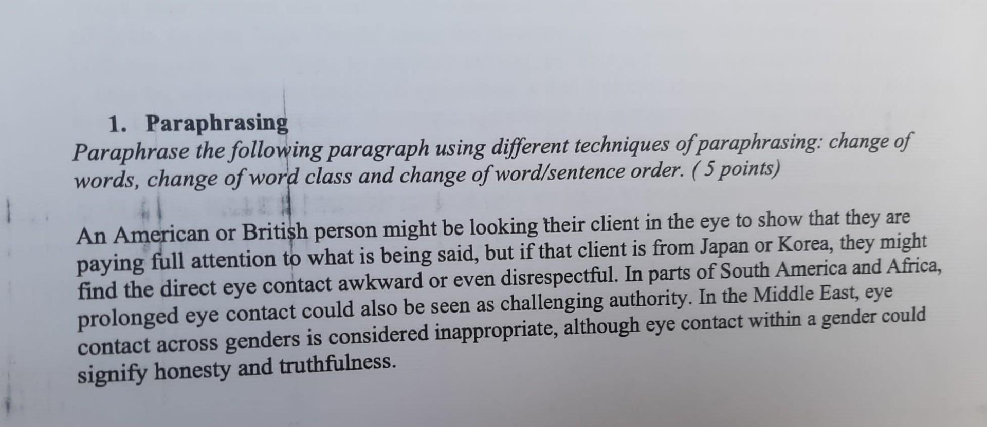 Solved 1. Paraphrasing Paraphrase the following paragraph | Chegg.com