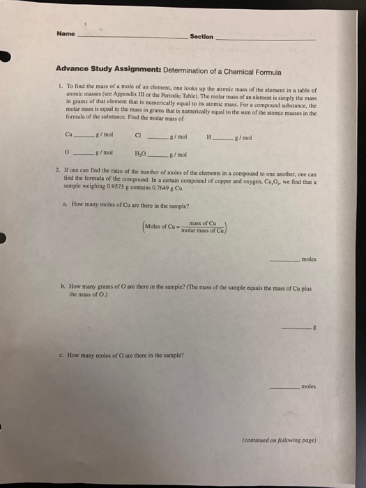 Solved Name Section Advance Study Assignment: Determination | Chegg.com