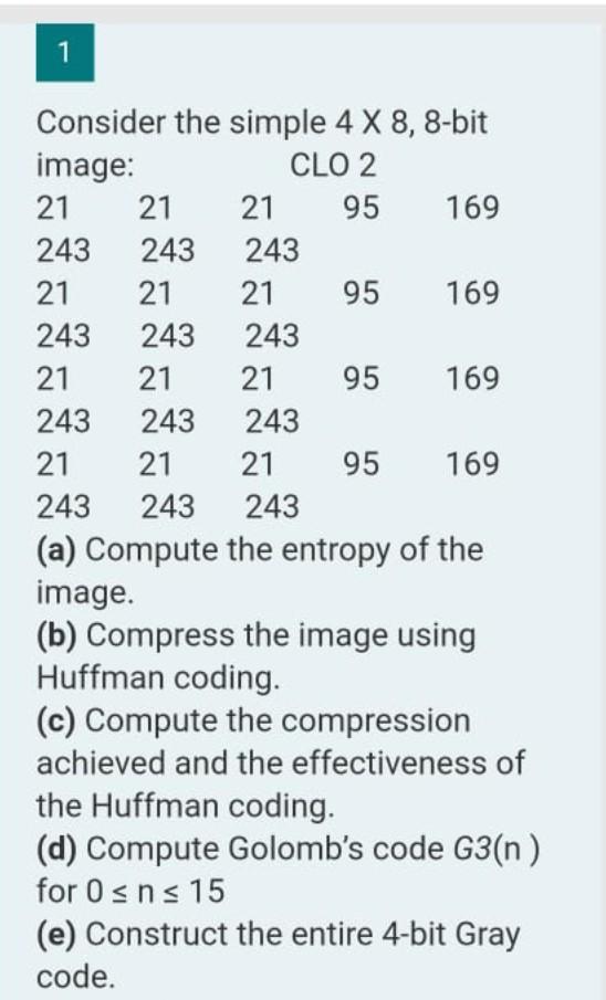 Solved 1 169 Consider the simple 4 X 8, 8-bit image: CLO2 21 | Chegg.com